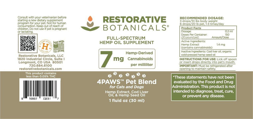 4Paws™ Hemp Oil Extract Blend for Pets – Restorative Botanicals